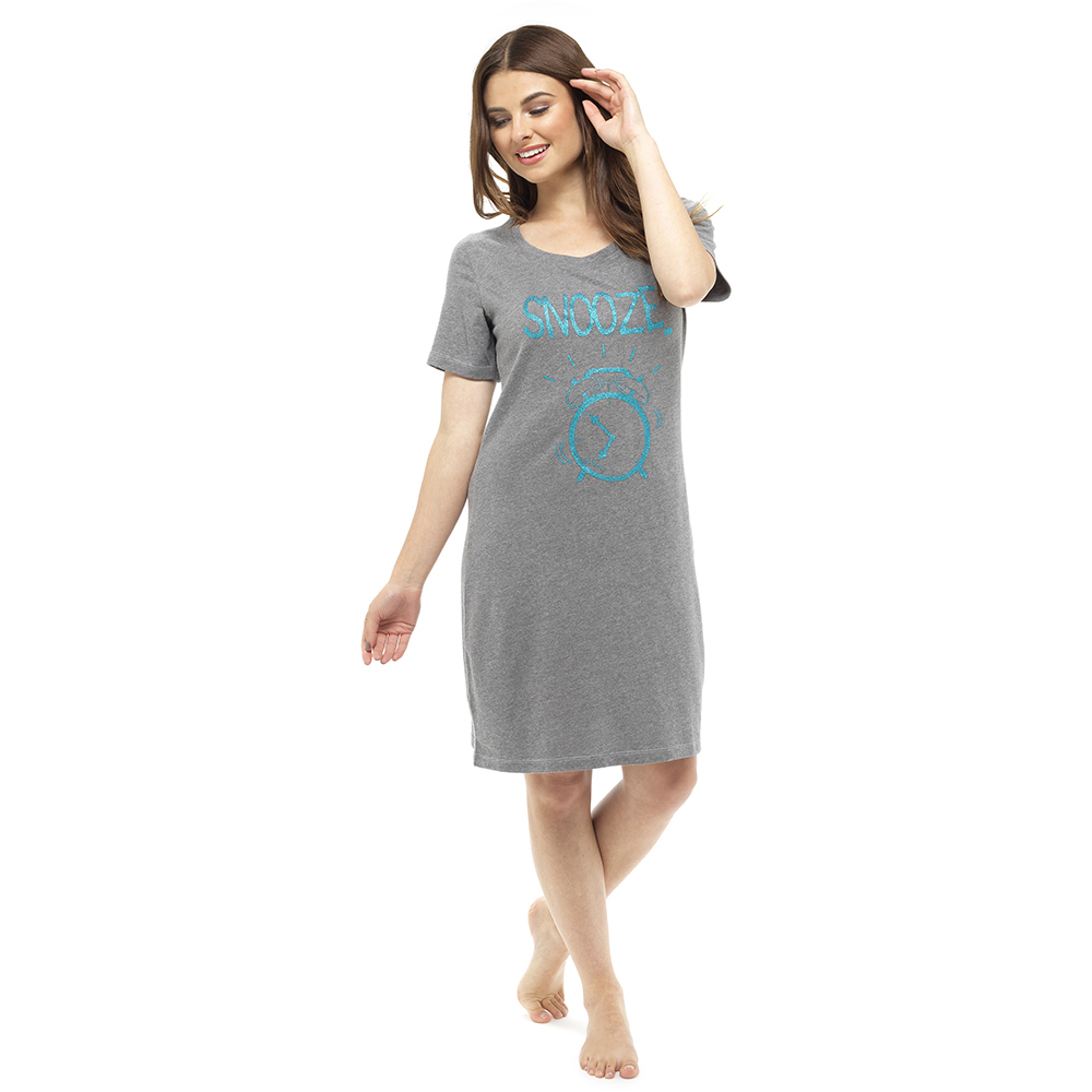 Ladies Short Sleeve Slogan Nightdress Cotton Jersey Nightie Fun Night ...