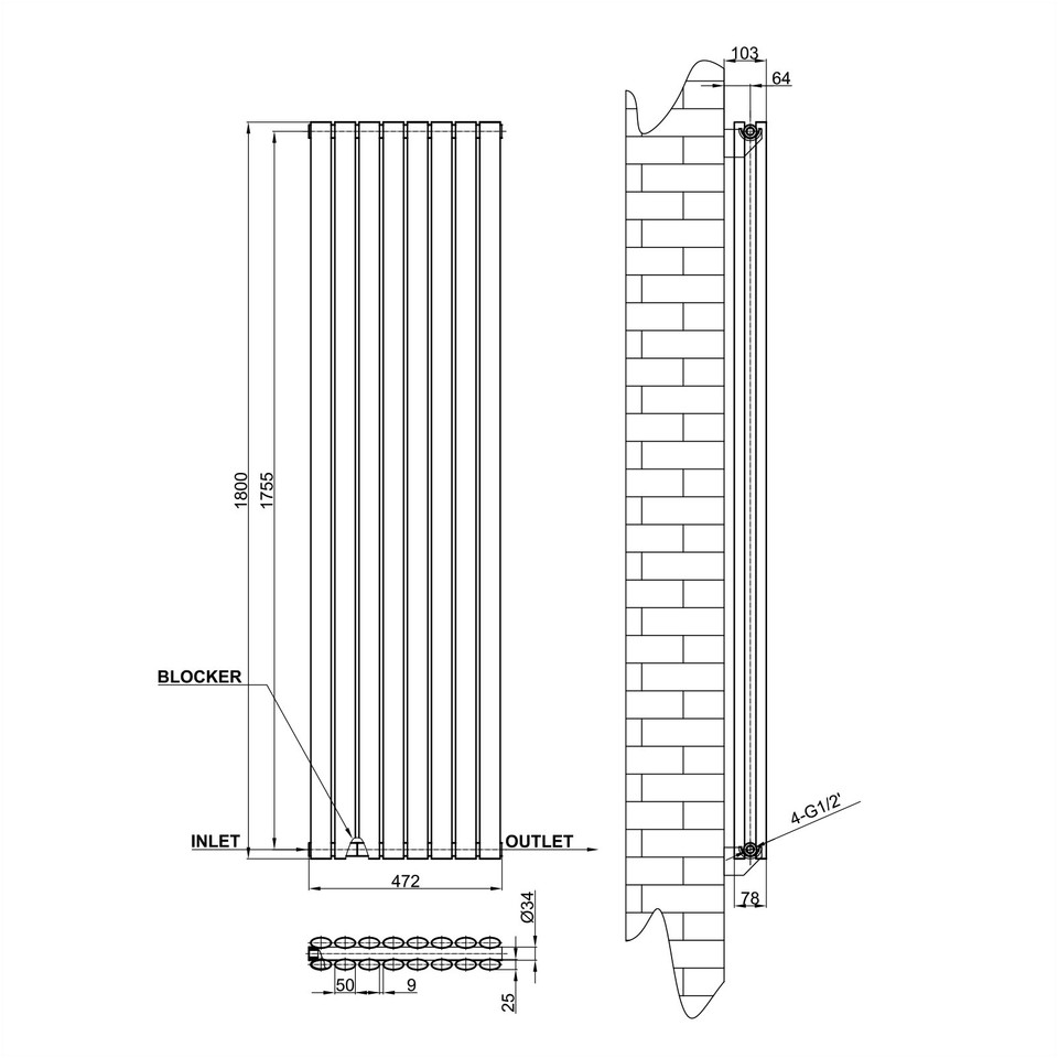 HORIZONTAL VERTICAL FLAT PANEL OVAL COLUMN DESIGNER RADIATOR CENTRAL ...