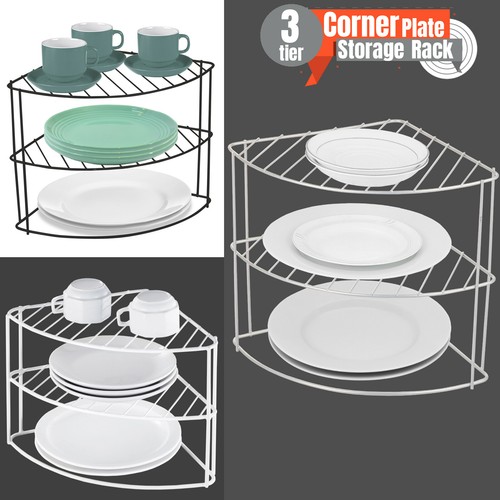 3 TIER KITCHEN CORNER PLATE RACK STORAGE HOLDER STAND PLATES CUPBOARD ...
