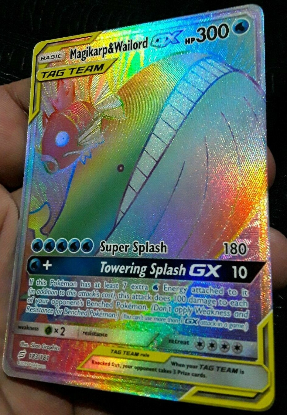 Magikarp & Wailord GX HYPER SECRET RARE 183/181 Holo Pokemon SM Tag ...