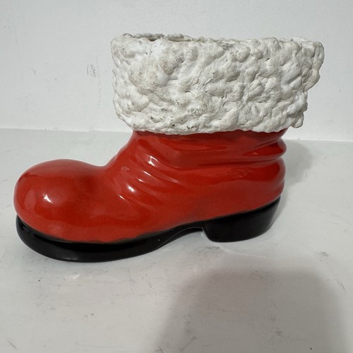 Vintage Ceramic Christmas Decor Red Santa Boot Planter Candy Cane ...