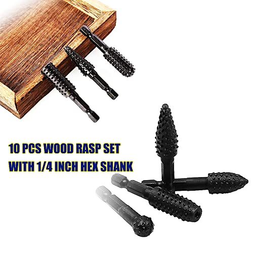Rotary Burr Wood Rasp Files Set 10pcs 1/4" Hex Shank for Wood Carving ...