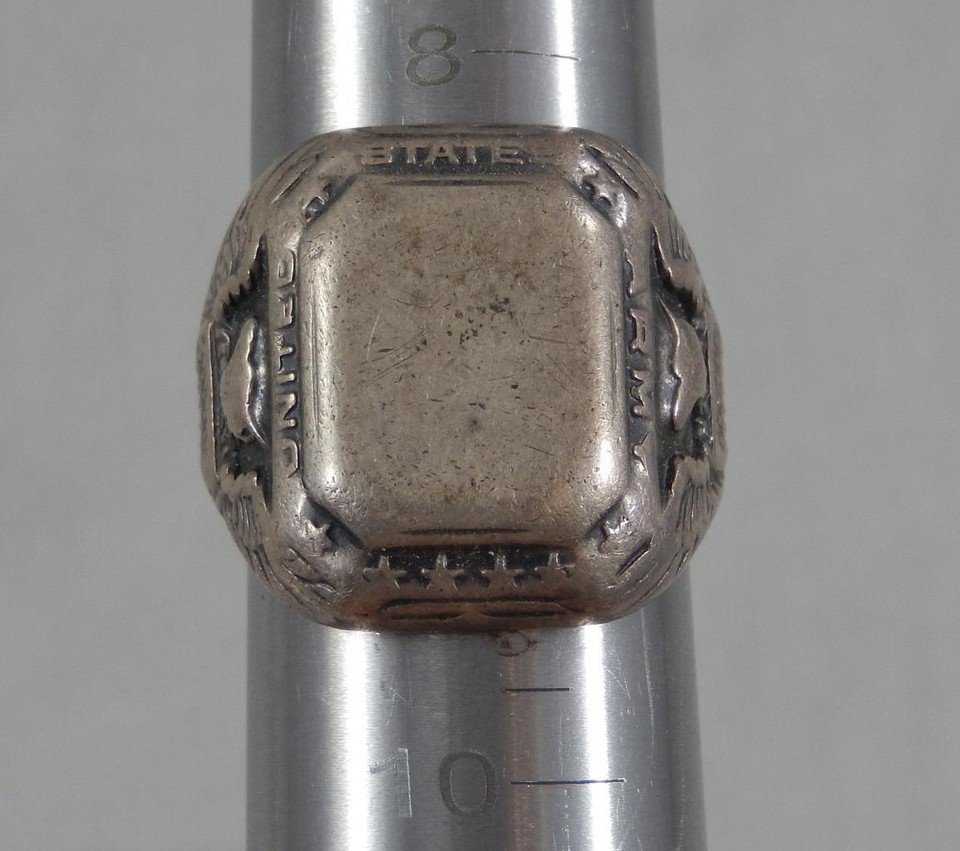 Antique Solid Sterling Silver United States US Army Signet Ring Size 9 ...