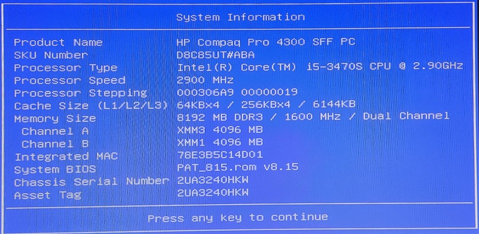 HP Compaq Pro 4300 SFF Desktop PC Quad Core i5-3470S 2.90GHz 8GB RAM No ...