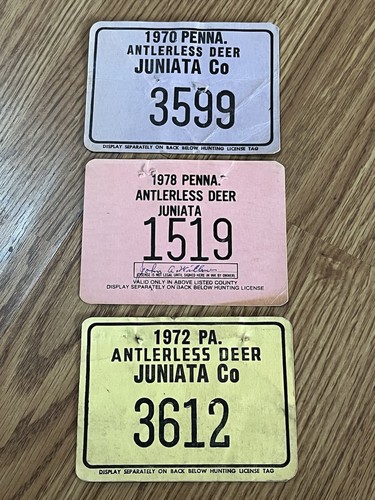 VINTAGE LOT OF 3 PENNSYLVANIA ANTLERLESS DEER HUNTING LICENSE JUNIATA ...