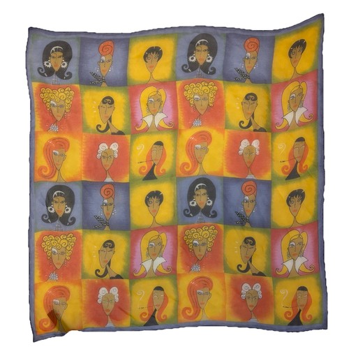 VTG Elaine Gold Collection XIIX Silk Scarf 20” Square Chic Ladies Faces ...