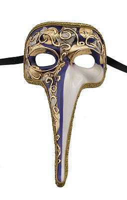 Masque Zanni de Venise au long nez nasone violet et doré bal venitien ...