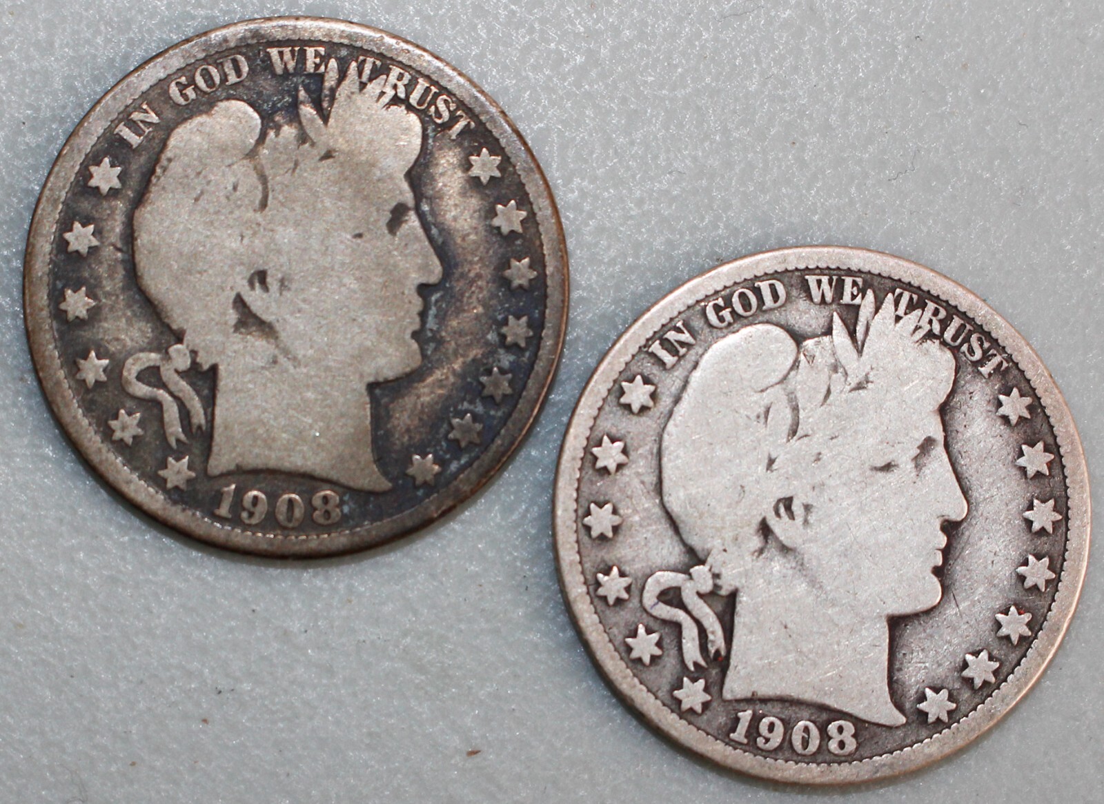 1908 O & D Silver Barber Half Dollars 50c US Type Coins Circulated 1 ...