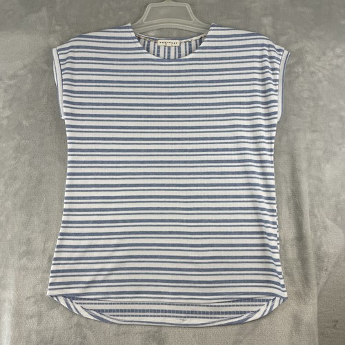 Retrology Top Women's Size S Short Sleeve Striped Poly Blend Blue/White ...