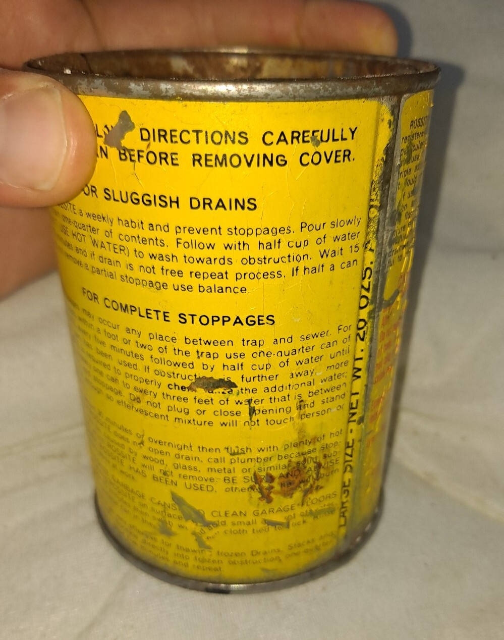 Vtg Rossite Rapid Triple Action Clears Clogged Drains 20 Oz Tin Can ...