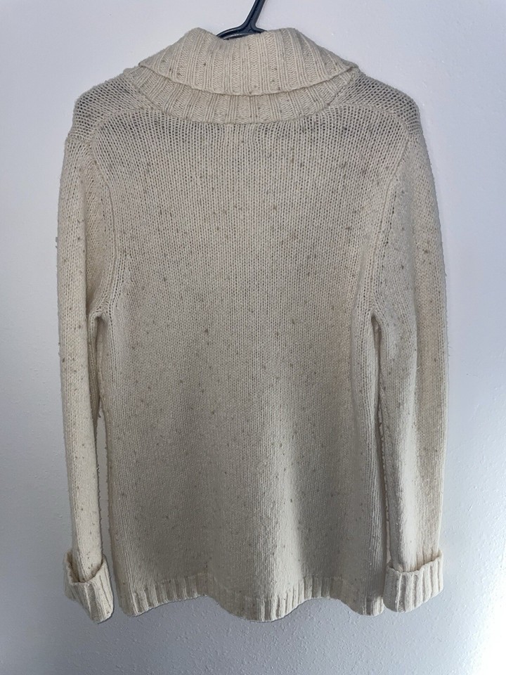 L.L. Bean Cardigan Womens Sz Large L Wool Cashmere Blend Cream Color ...