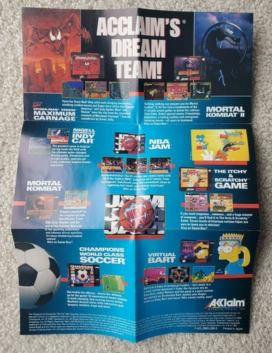 SNES Nintendo Acclaim Dream Team NBA Jam Mortal Kombat Ad Poster ...