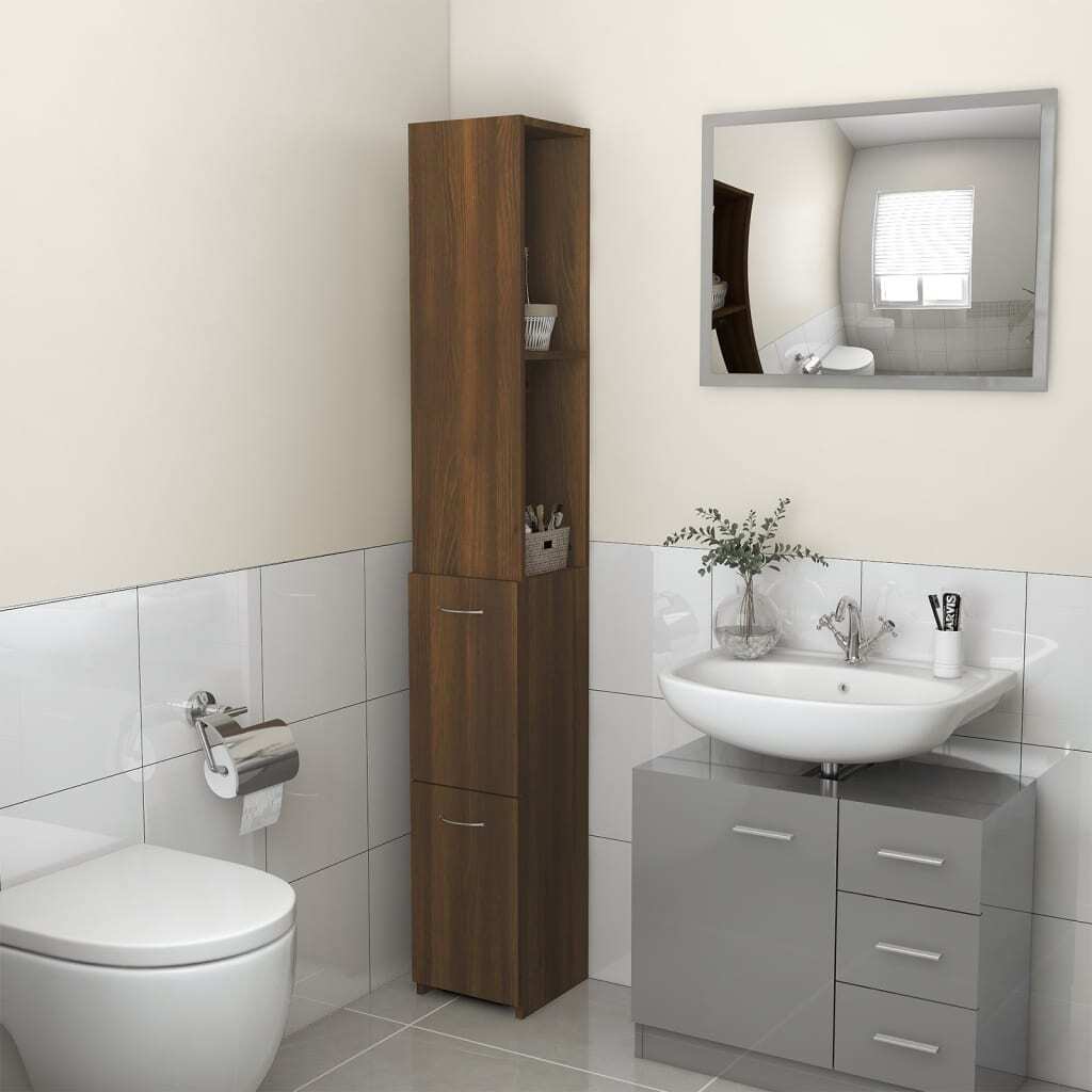 High Gloss Slimline Bathroom Tallboy Free Standing Cabinet Tall Storage ...