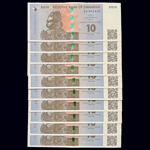 10x Zimbabwe $10 Zig 2024 Gold Backed Uncirculated Banknote QR Code | eBay