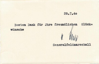 Fedor von Bock- RARE 1940 Signed Card (Field Marshal & Pour le Mérite ...