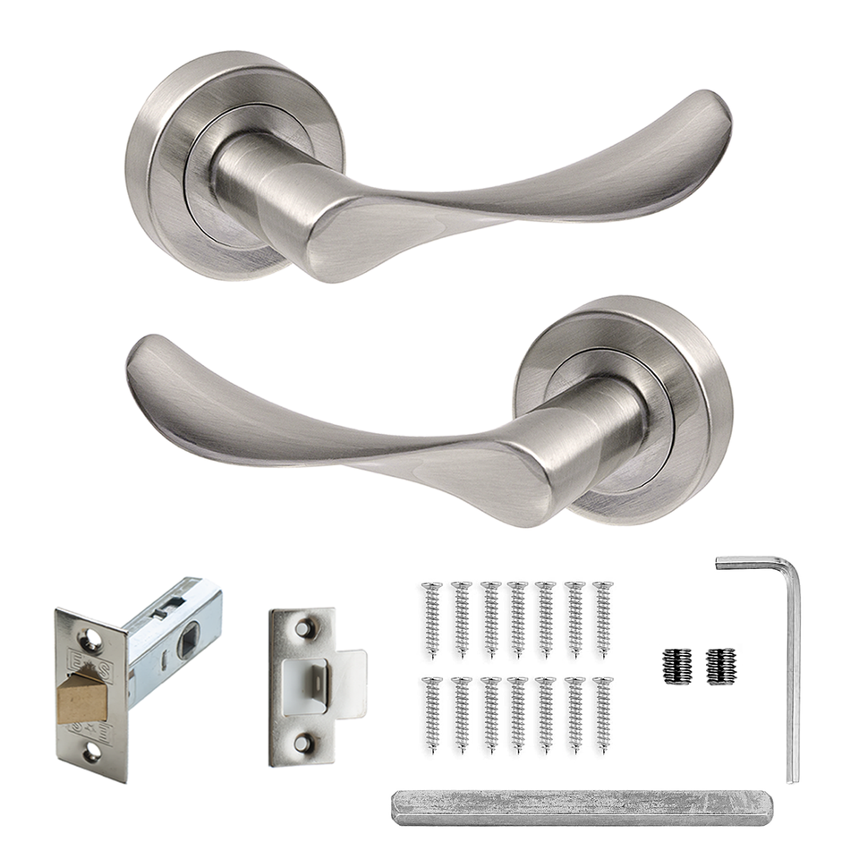 Brushed Chrome Internal Door Lever Handle Pack Latch Sash Bathroom Lock ...
