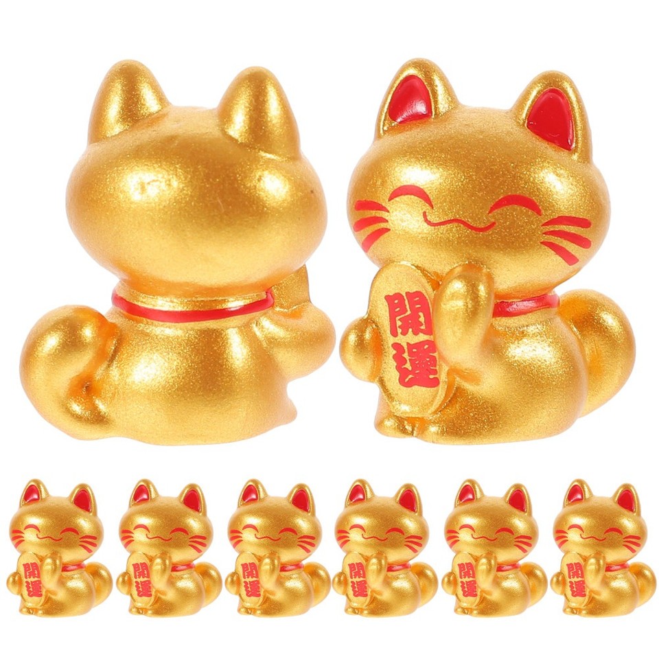 10pcs Tiny Luck Cat Ornament Miniature Fortune Cat Shaped Statue Scene ...