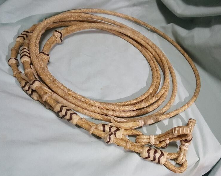 Split Reins w Connectors Natural Rawhide White w/Choco Details- 8 feet ...