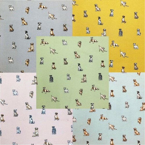 Cotton Rich Linen Look Fabric Playful Shabby Dogs Puppies Curtain ...