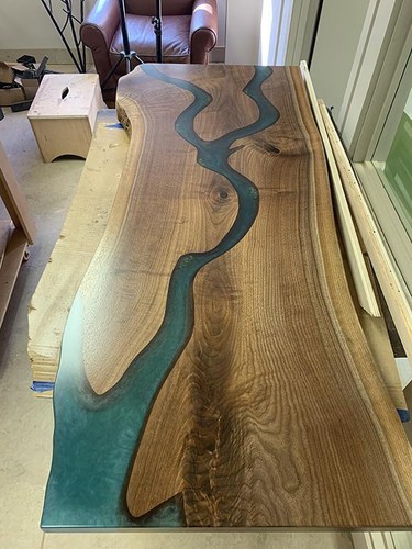 River Epoxy Dining Countertop, Live Edge Wooden Countertop Desk ...