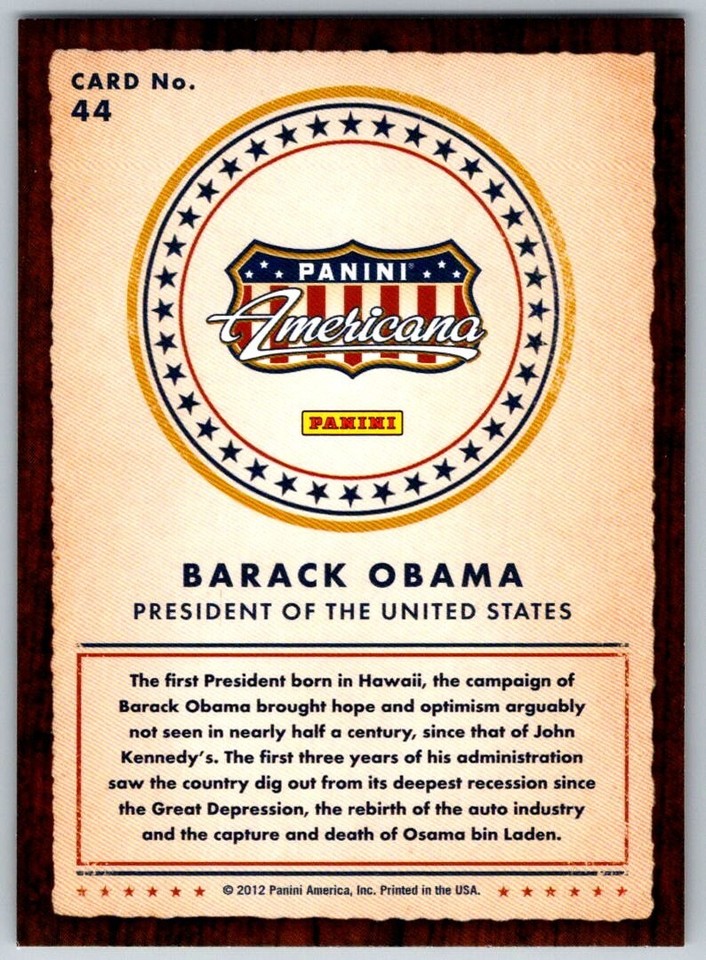 BARACK OBAMA 2012 Panini Americana Heroes Legends #44 Presidential ...