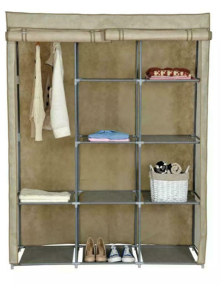 Dbl Modular Metal Framed Fabric Wardrobe - Jute | Jute Fabric Wardrobe ...