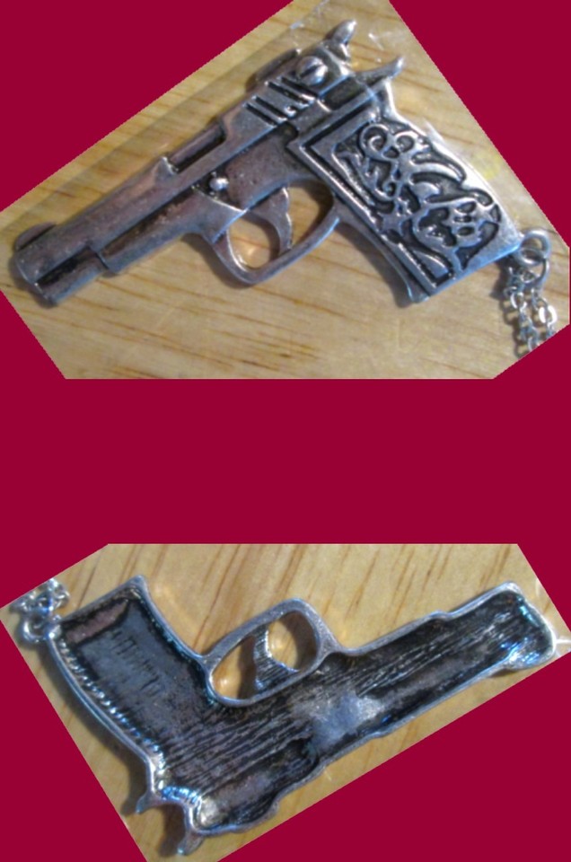 GUN Pistol Revolver Antique Skeleton Crystal KEYS Silver Cowboy Police ...