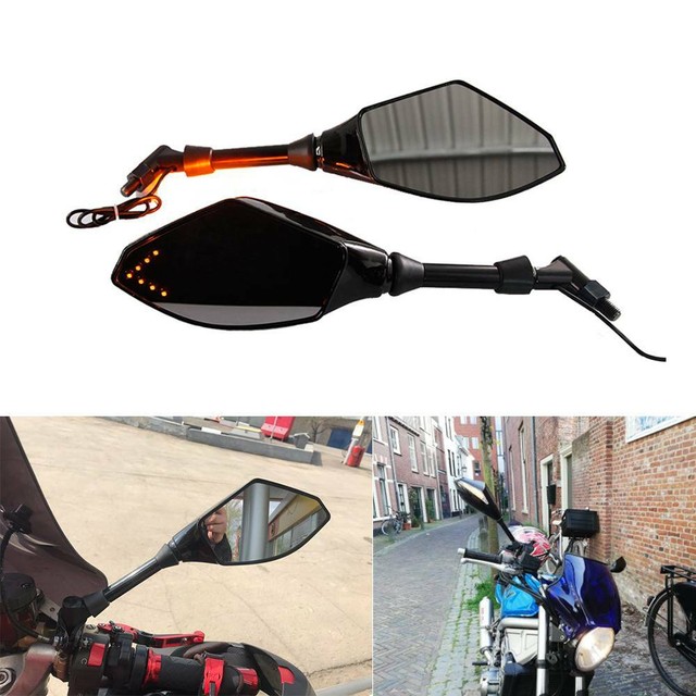 ADV Adventure Motorcycle Mirrors Black With LED Turn Signal Universal ...