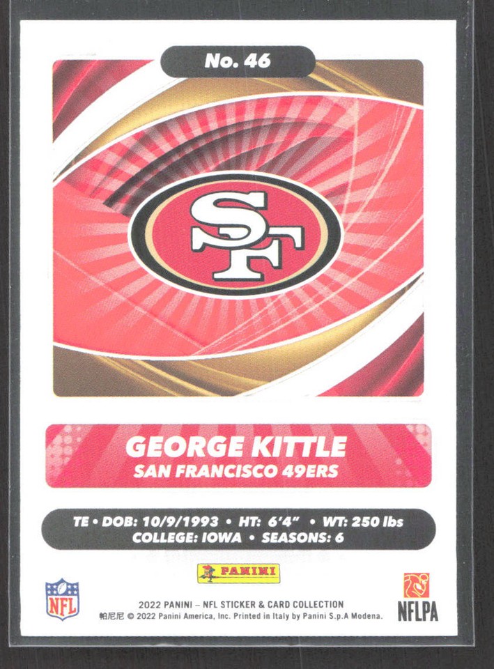 2022 Panini Sticker & Card Collection George Kittle #46 Light Orange ...