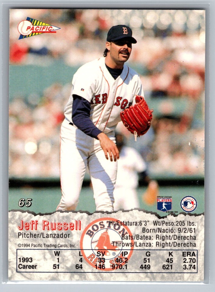 1994 Pacific Crown Collection Baseball #65 Jeff Russell Boston Red Sox ...