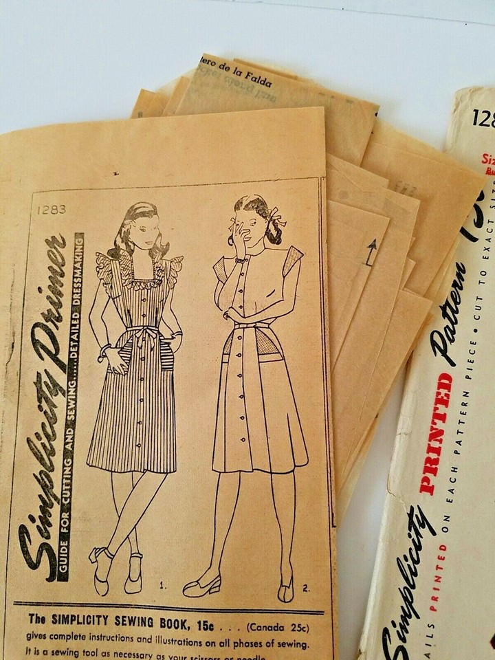 Vintage Simplicity 1283 Dress 1940s WWII Era Two Styles Sz 13 | eBay