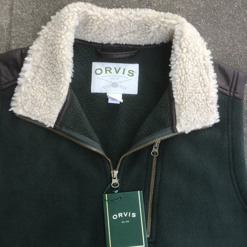 NWT Orvis Sherpa Fleece Vest Men Medium Green Brown | eBay