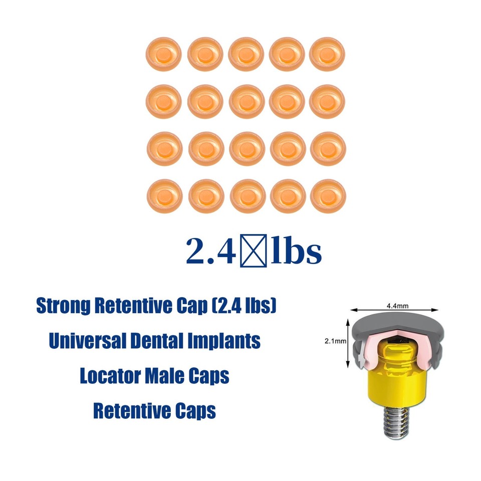 US 20Pcs Dental Overdenture Locator Implant Abutment Retention Cap ...