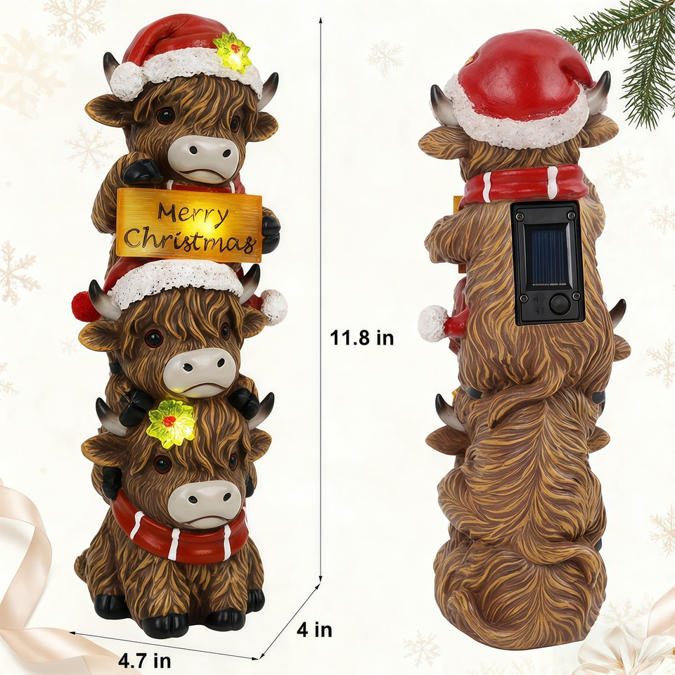 Glintoper Solar Garden Highland Cow Statue, 12" Outdoor Christmas ...