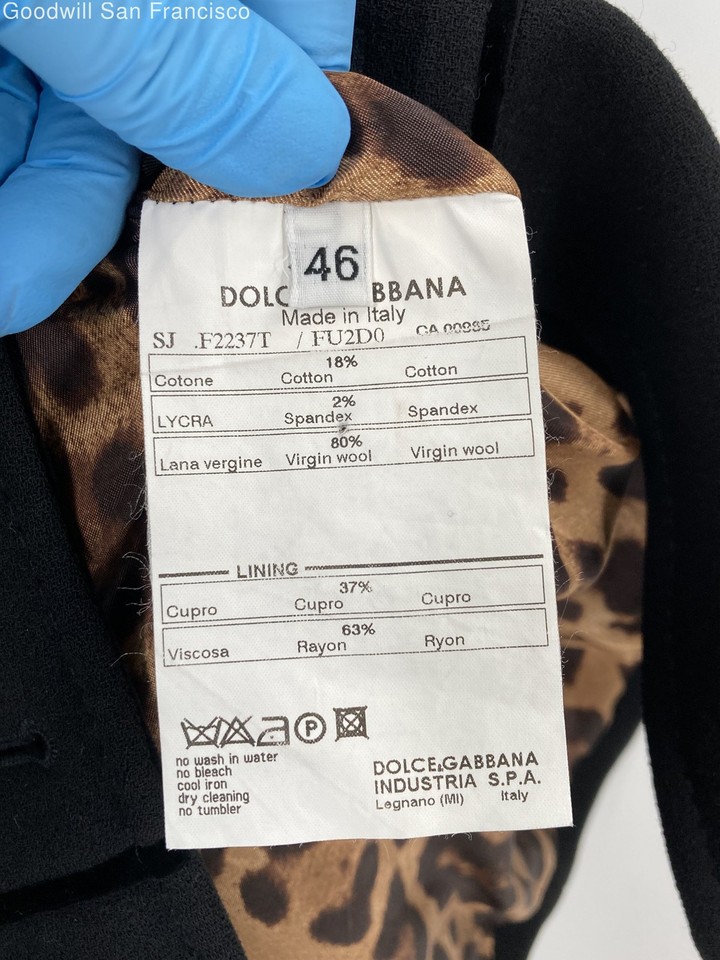 Entrupy Authenticated COA Dolce & Gabbana Italy Black Wool Womens Pea ...