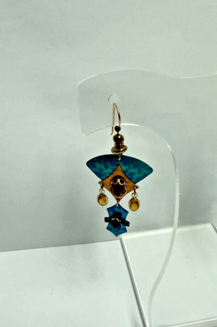 NOS Holly Yashi Teal/Gold Fan Niobium Dangle Earrings w/Carnelian ...