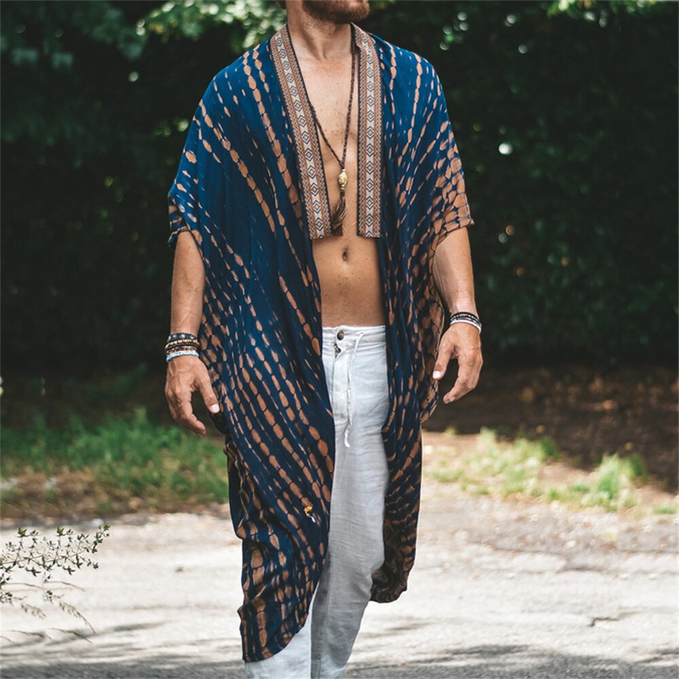 Mens Short Sleeve Cape Cloak Poncho Jacket Cardigan Coat Streetwear ...