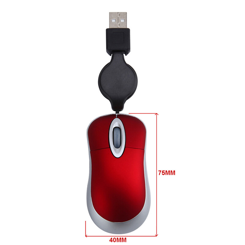 USB Wired Mouse Retractable Cable Tiny Small Mouse 1600 DPI Optical8097 ...