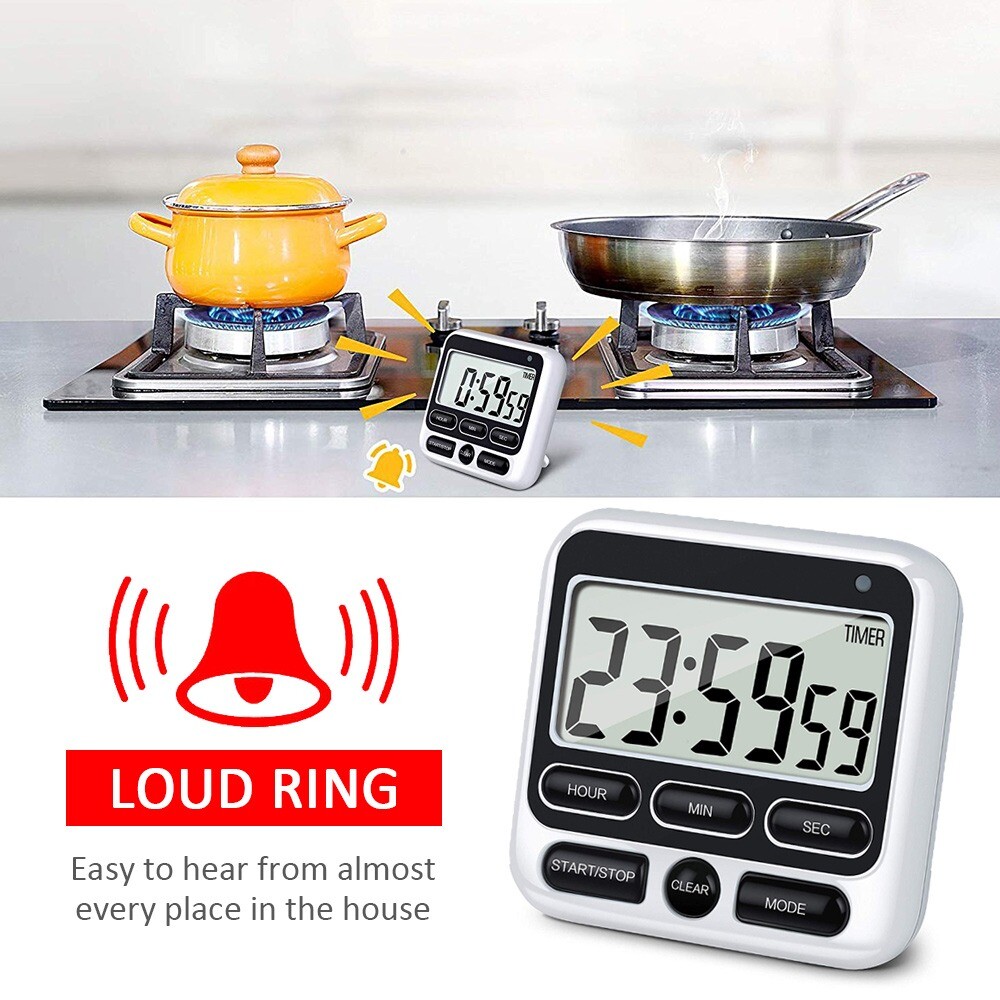 Clock Cooking Count Up Countdown Kitchen Timer Digital Screen Large ...