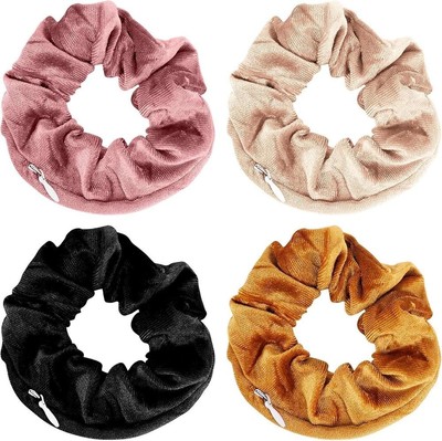 Pocket Hair Scrunchies for Women, 4pcs Scrunchie with Zipper Pocket ...