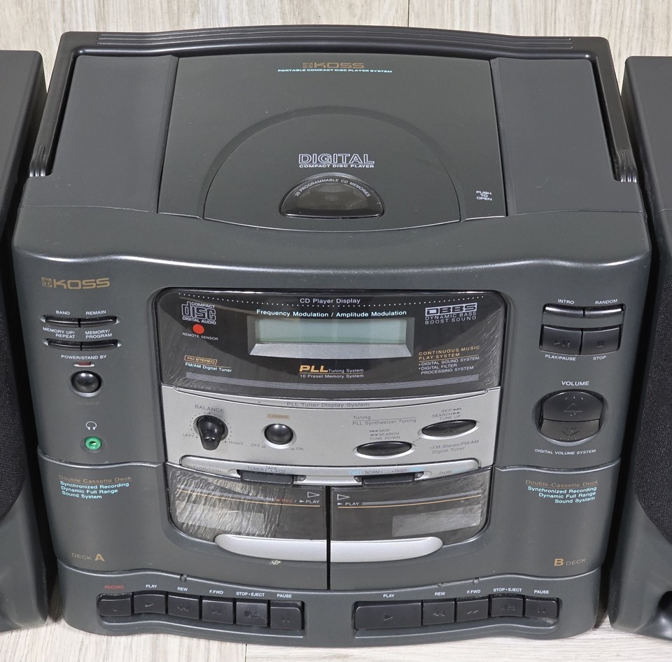 KOSS HG921 Boombox Stereo System CD Dual Cassette Deck AM/FM Radio ...