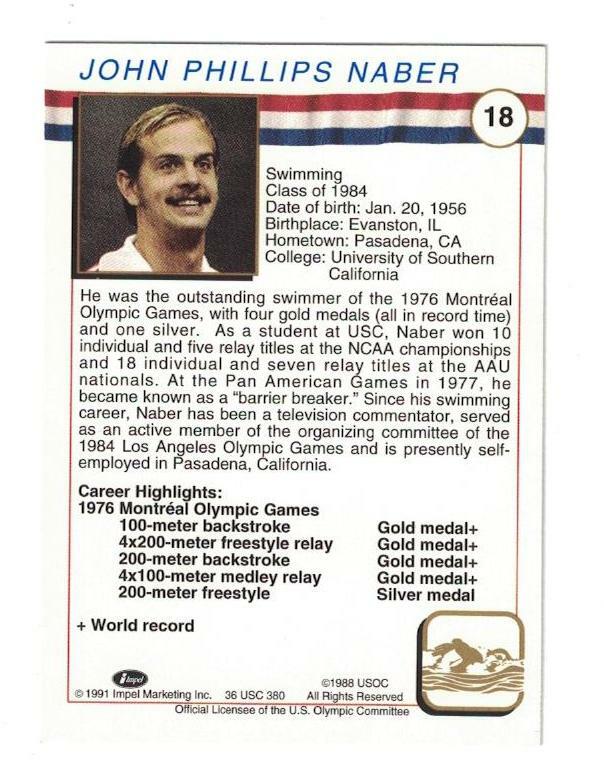 John Naber Signed Autographed 1991 Impel Card US Olympics Swimmer | eBay