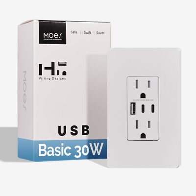 MOES Wall Electrical Outlet 2-Port Type C & 1-Port USB A Receptacle 15 ...