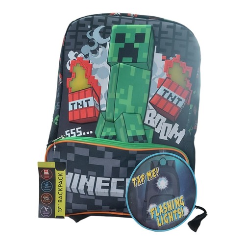 MINECRAFT BACKPACK 17" WITH FLASHING LIGHTS & LAPTOP SLEEVE | eBay