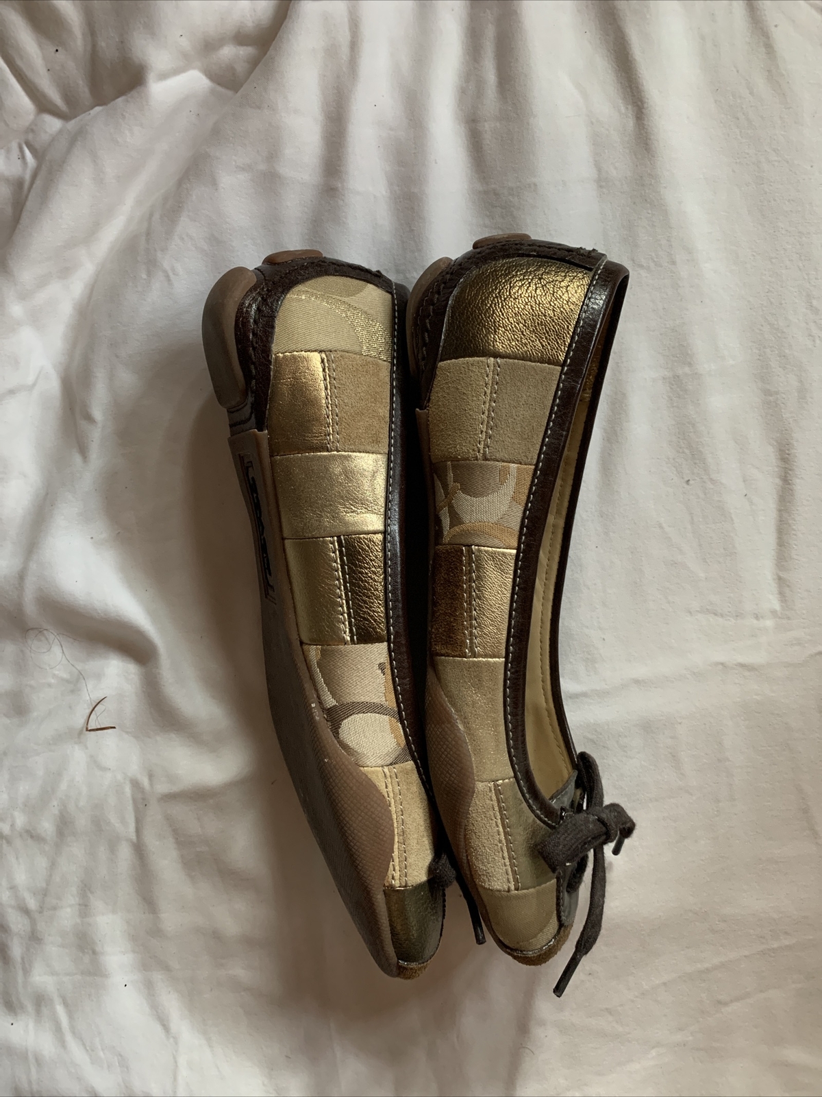 Coach Jasmine Logo Brown Canvas Leather Tie Toe Drivi… - Gem