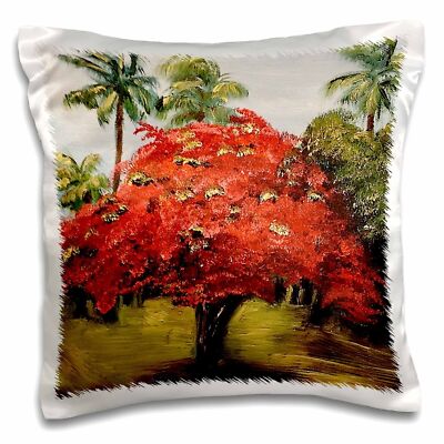 3dRose Photo of a Flamboyant Tree with palms in Puerto Rico 16x16 inch ...