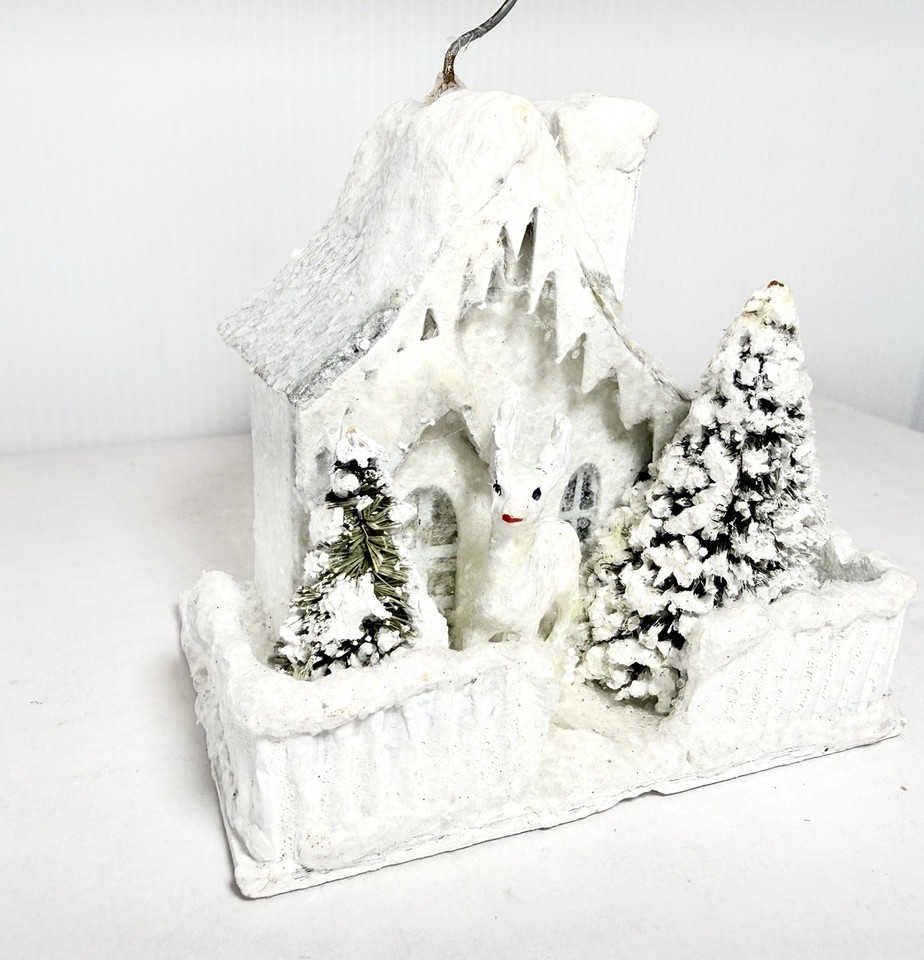 Bethany Lowe 4" Wintery White Cape Cod Putz House Deer Christmas ...