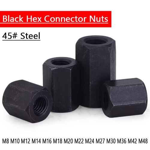45# Steel M8 M10 M12-M48 Black Hex Connector Nuts Threaded Rod Couplers ...