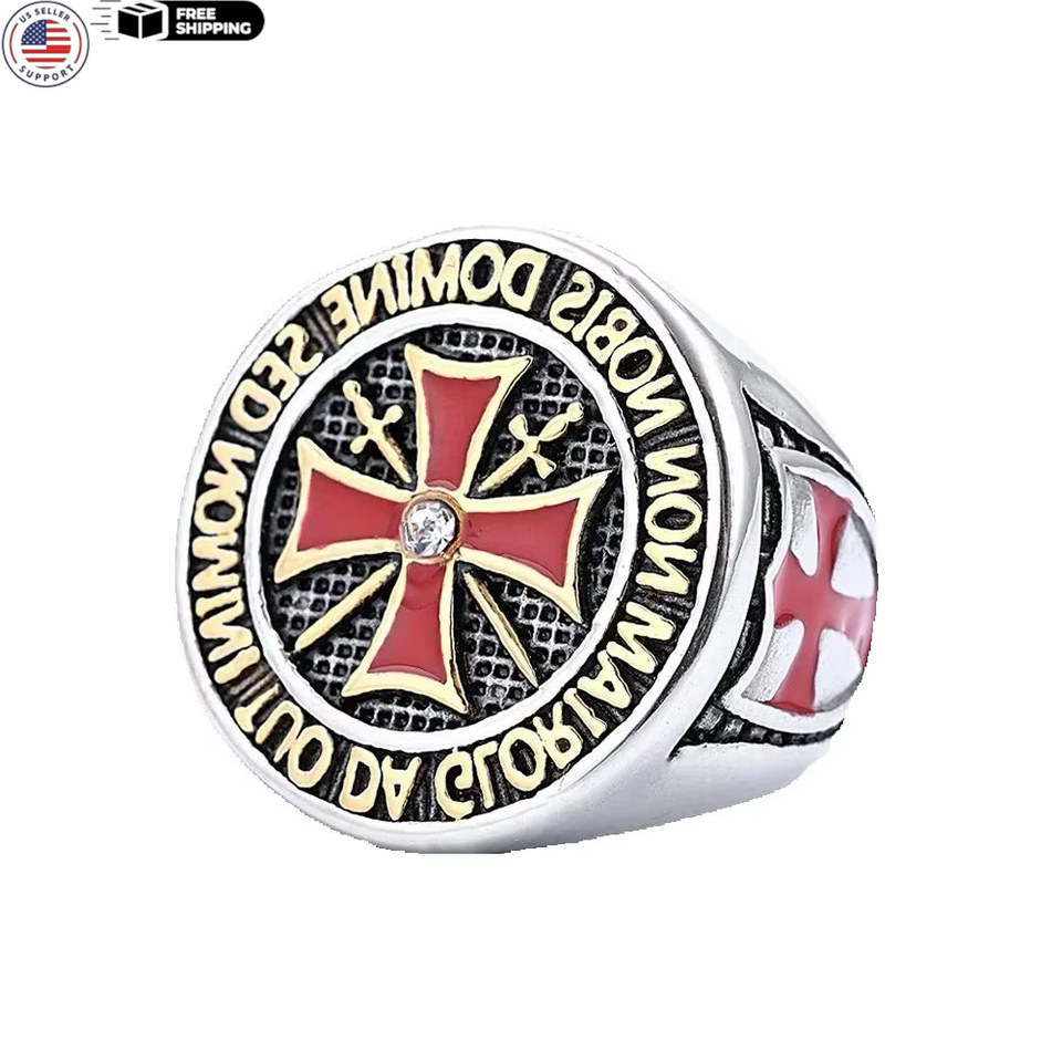 Europe & USA NEW Red Cross Circle Templar Masonic Ring Men Fashion ...
