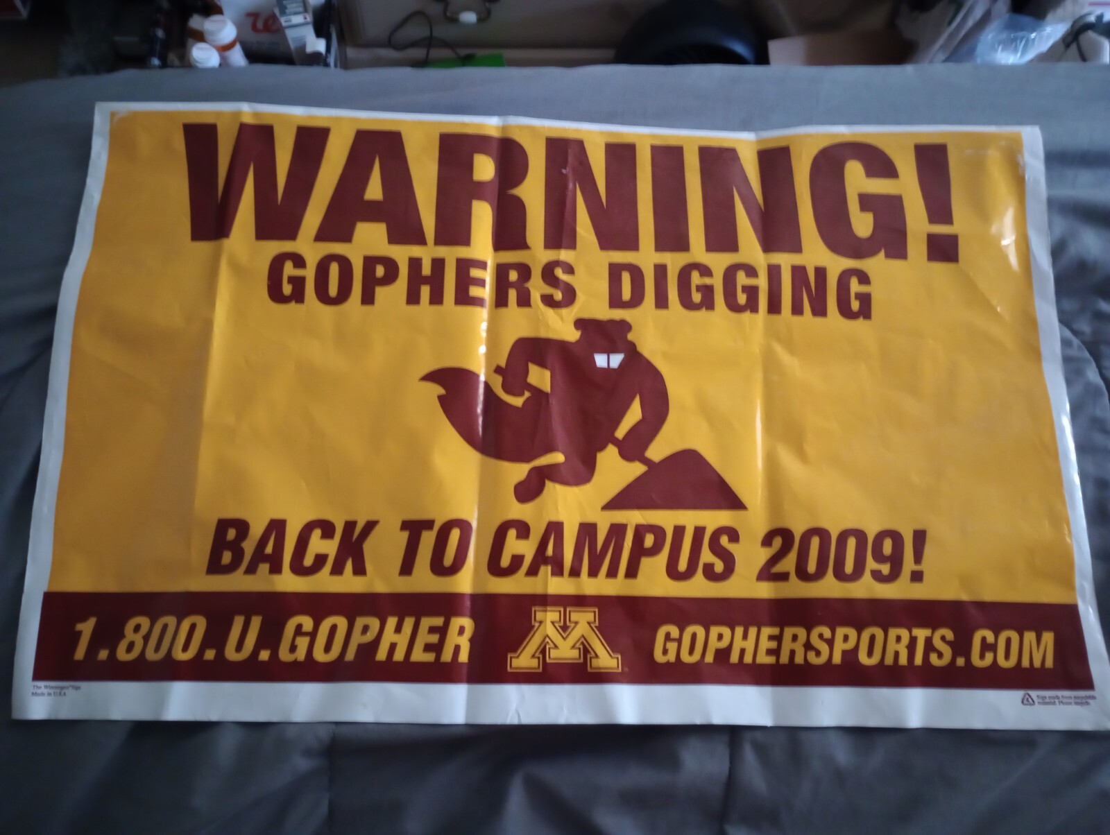 2009 MINNESOTA GOLDEN GOPHERS Back To Campus Yard Sign Warning! Gophers ...